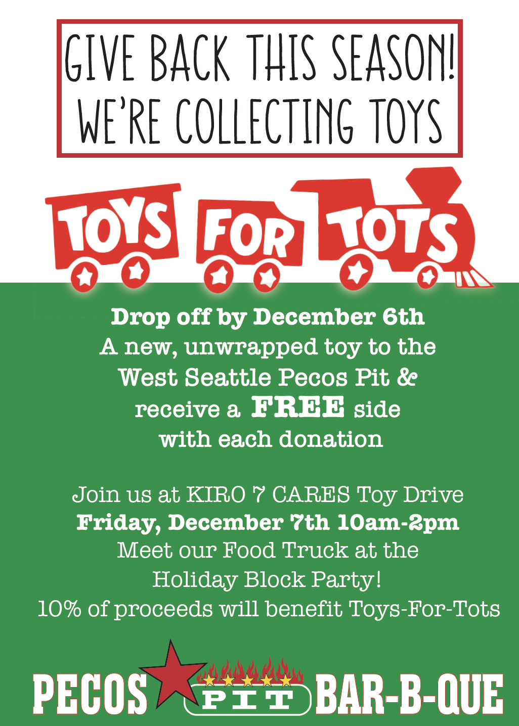 Pecos Pit teams up with KIRO 7 CARES Toy Drive for Toys for Tots ...